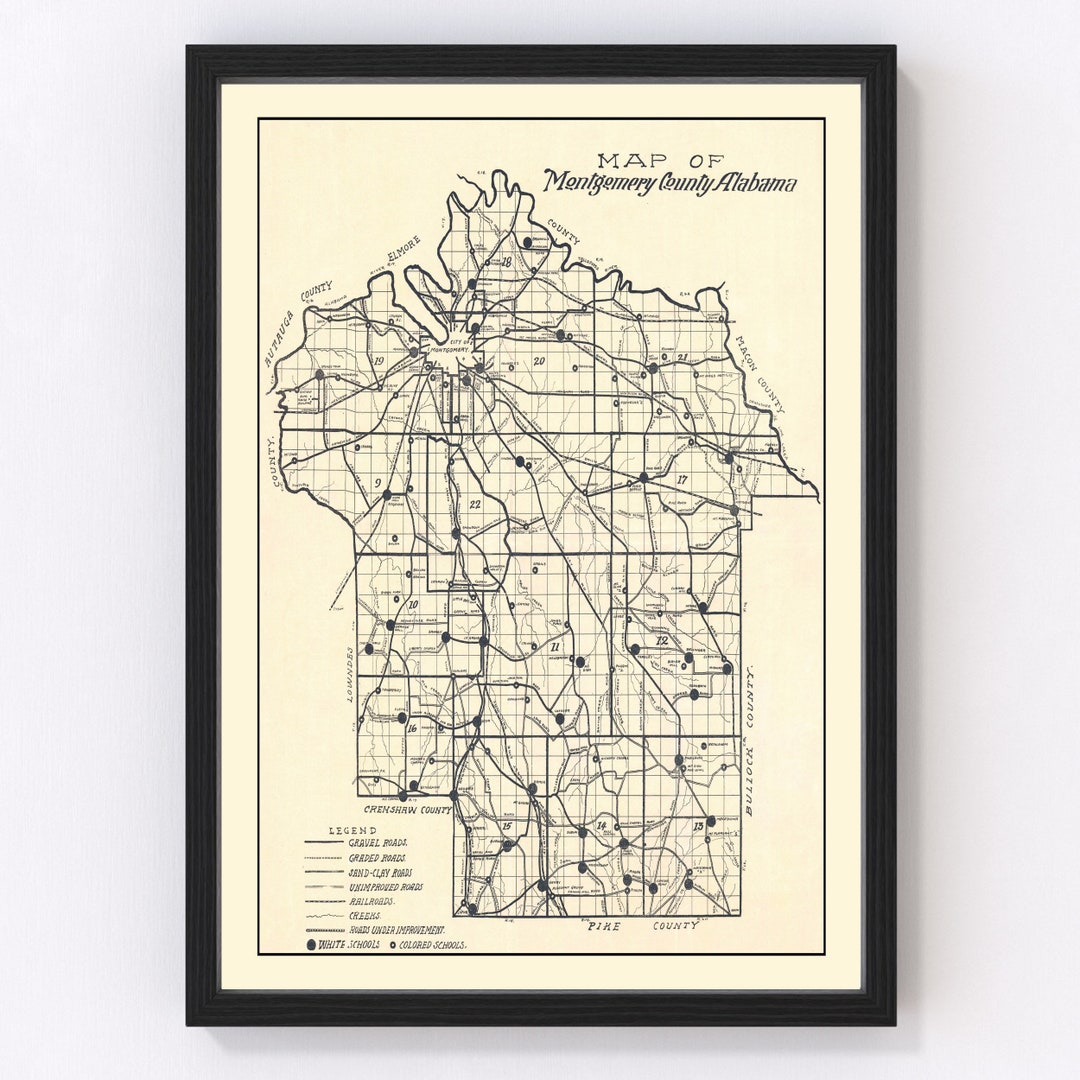 Montgomery County Map 1918, Vintage Montgomery County Map, Old ...