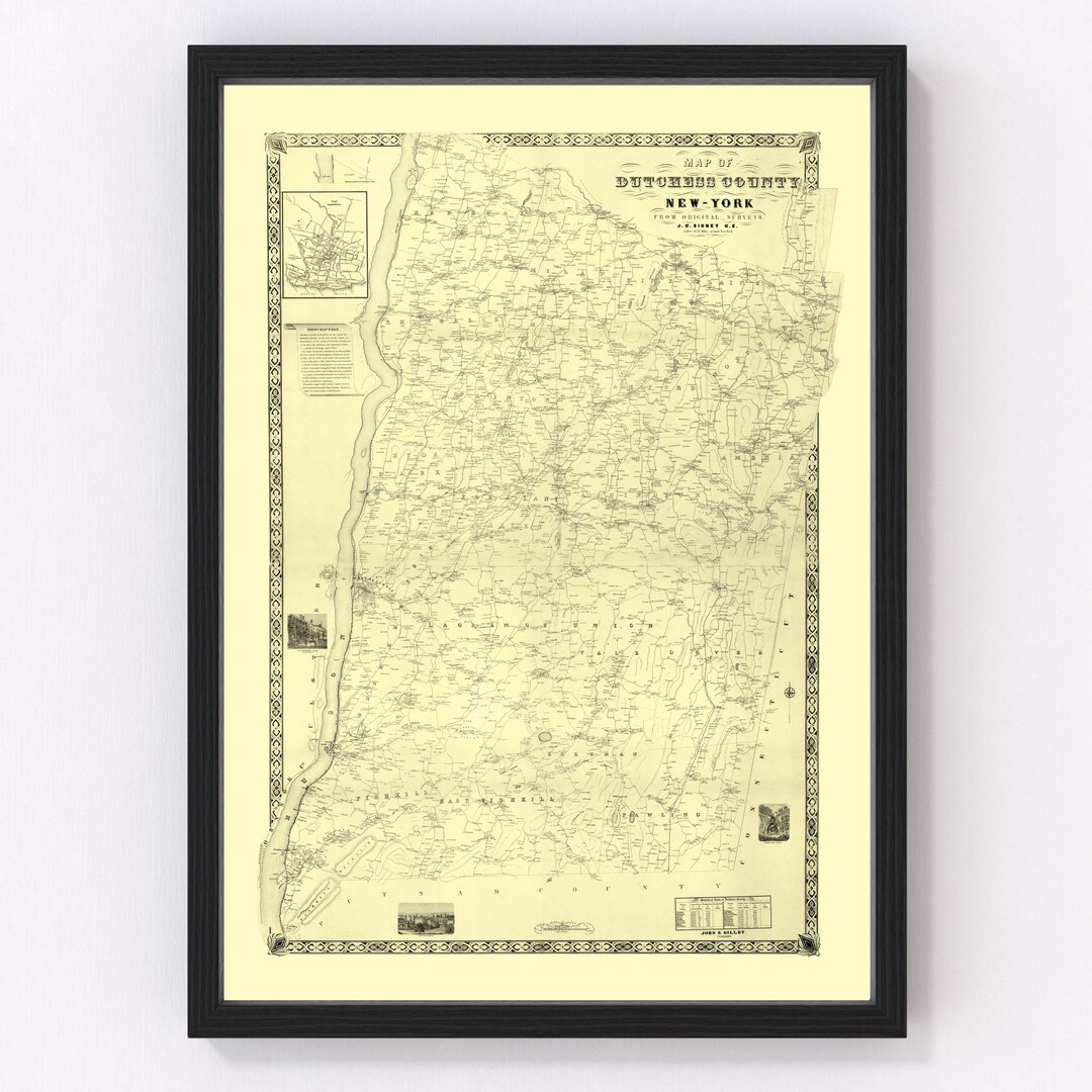 Dutchess County Map 1850, Vintage Dutchess County Map, Old Dutchess ...