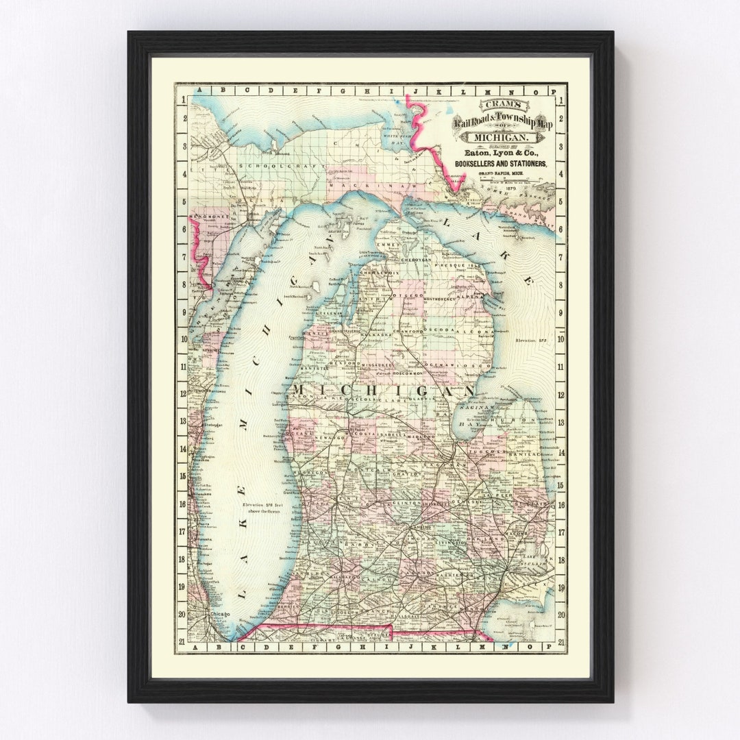 Michigan Railroad Map 1879 Old Railroad Map of Michigan Art Vintage ...