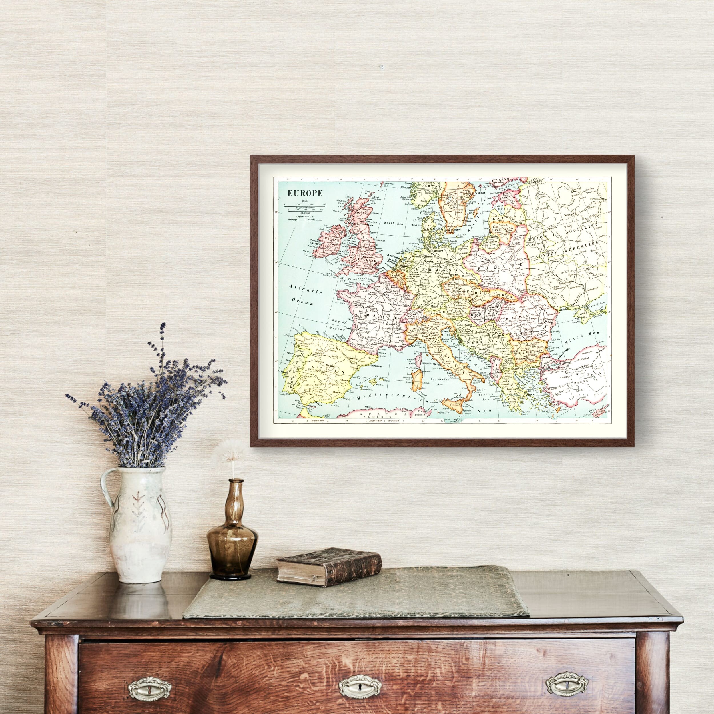 Europe Map 1926, Vintage Europe Map, Old Europe Art, Wall Art Gift for ...