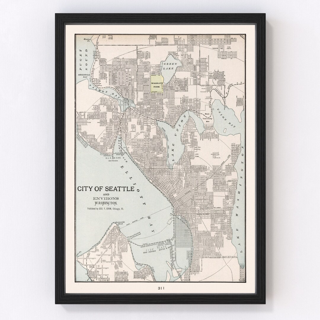 Seattle Map 1901 Old Map of Seattle Washington Art Vintage - Etsy
