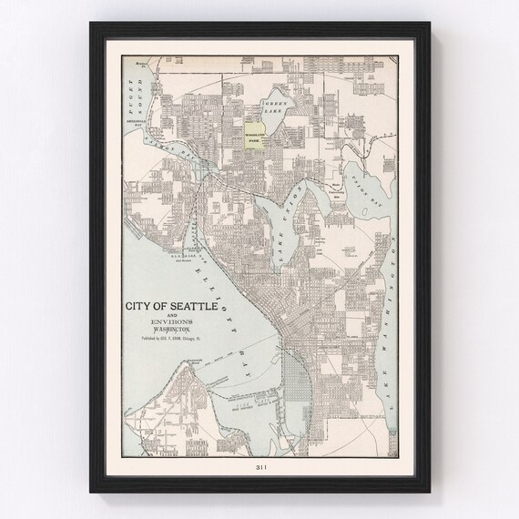Seattle Map 1901 Old Map of Seattle Washington Art Vintage - Etsy