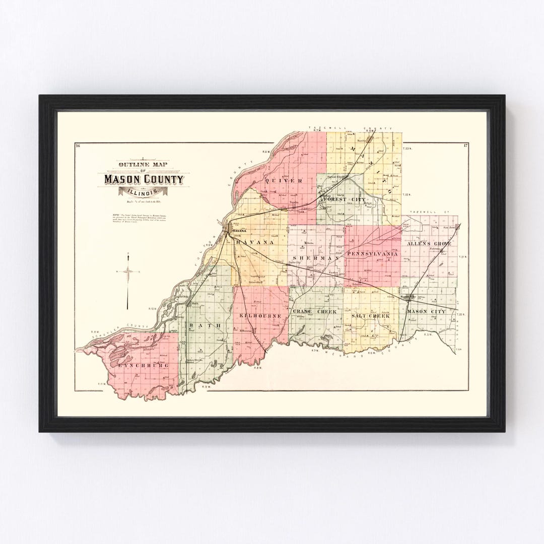 Mason County Map 1891, Vintage Mason County Map, Old Mason County ...