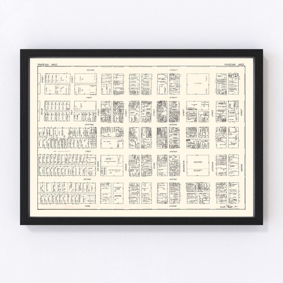 Phoenix Map 1929, Vintage Phoenix Map, Old Phoenix Arizona Art, Wall ...
