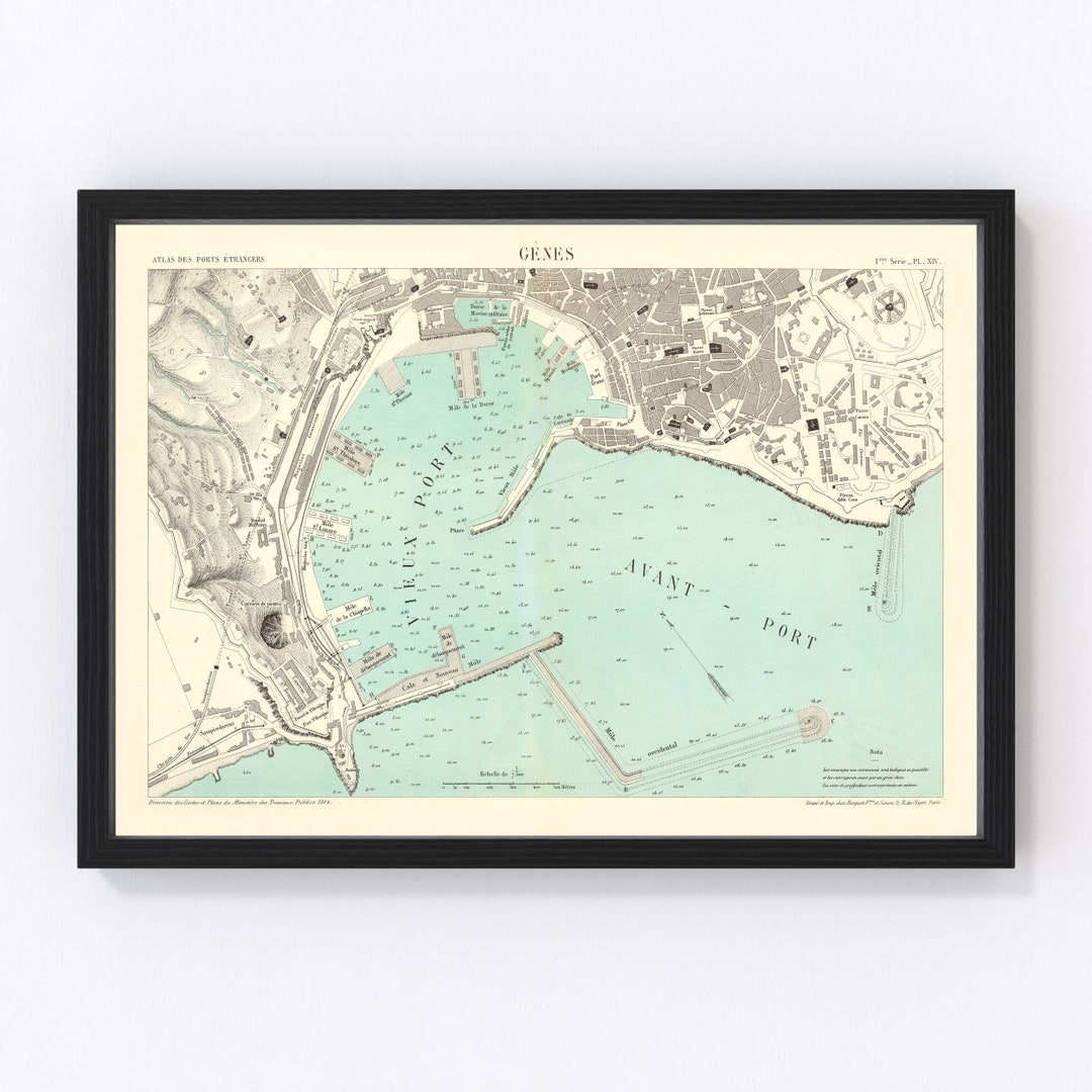 Genoa Map 1884 Old Map of Genoa Italy Art Vintage Print Framed Wall Art ...