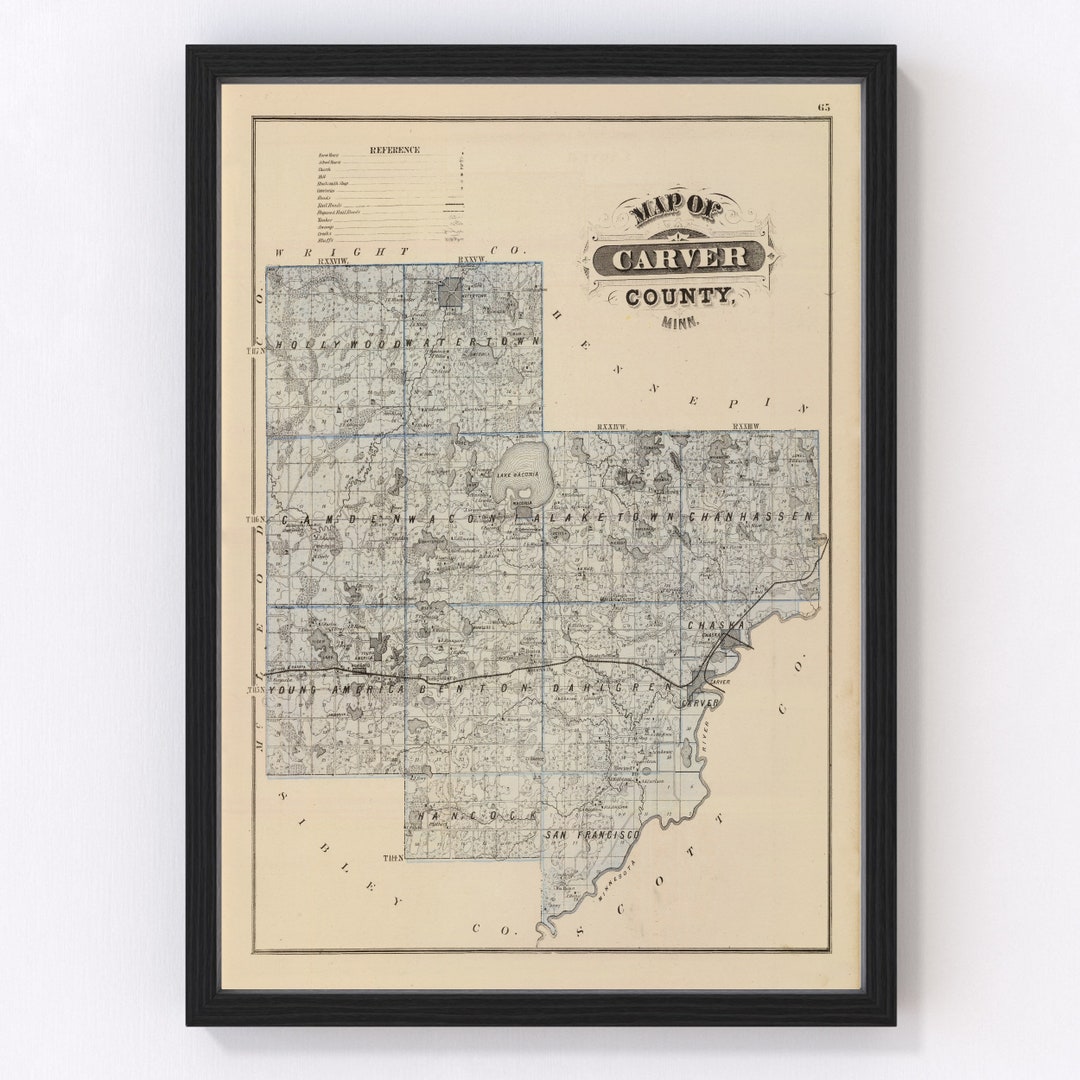 Carver County Map 1874, Vintage Carver County Map, Old Carver County ...