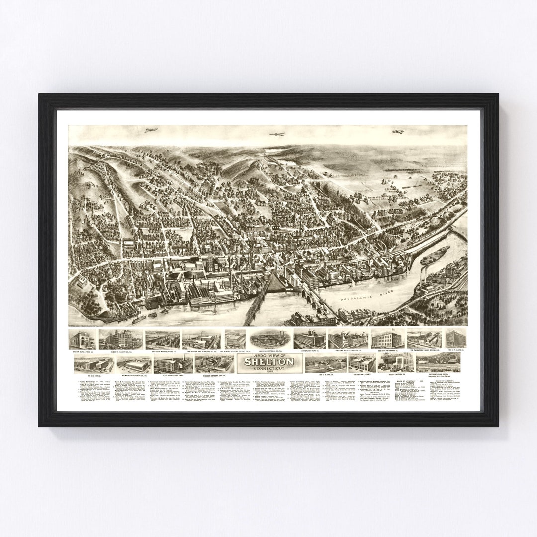 Shelton Map 1919 - Old Map of Shelton Connecticut Art Vintage Print ...