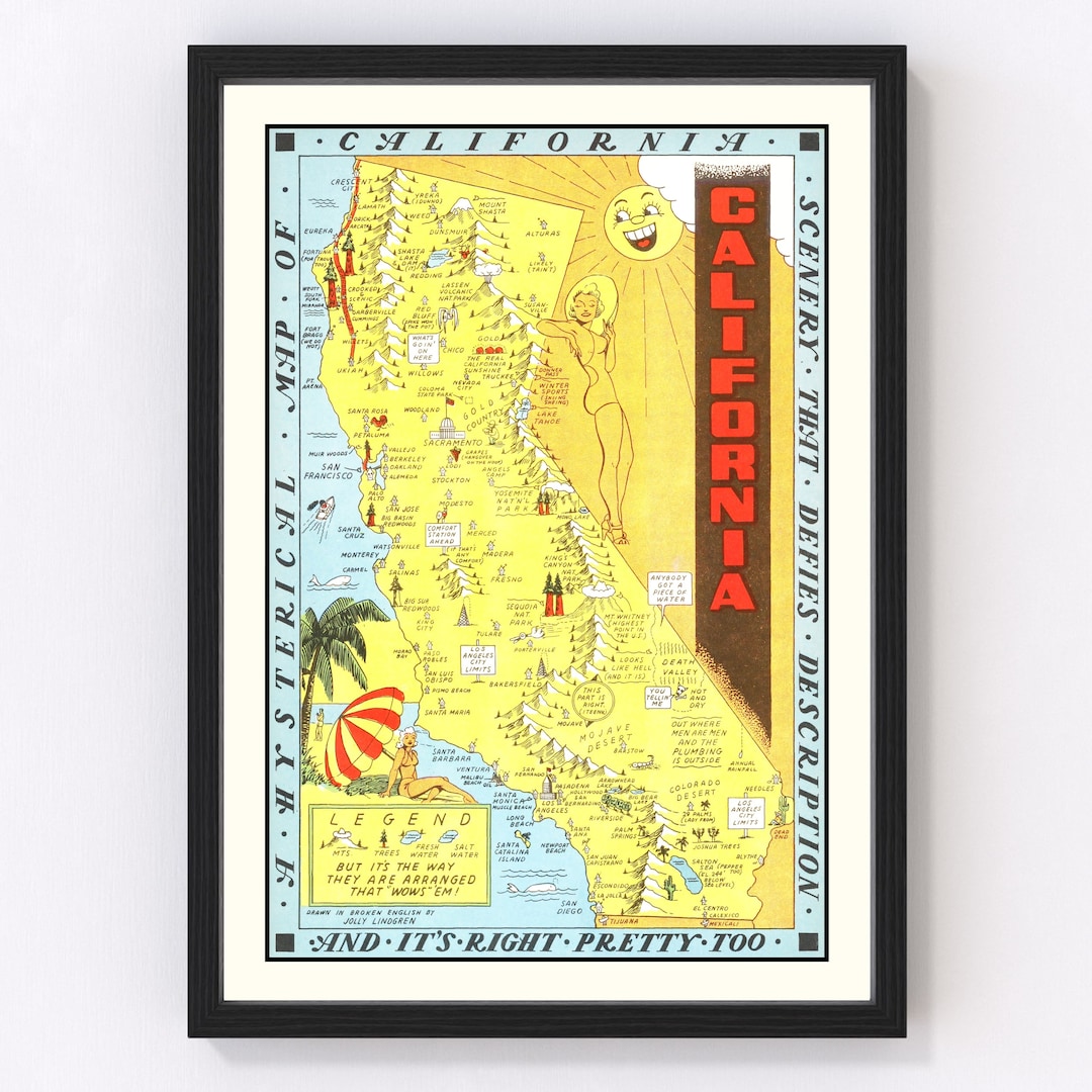 California Map 1948 - Old Map of California Art Vintage Print Framed ...