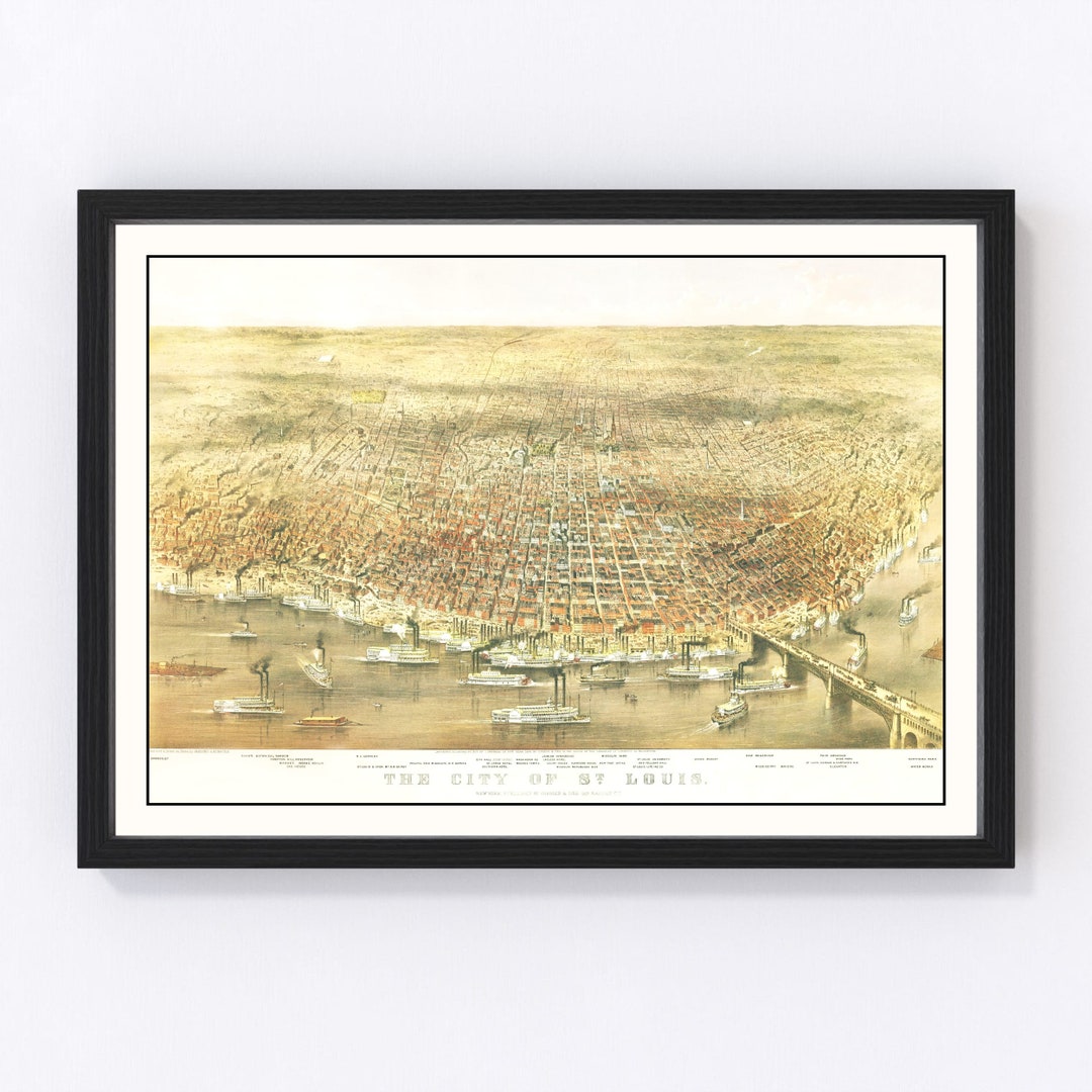 St. Louis Map 1874, Vintage St. Louis Map, Old St. Louis Missouri Art ...