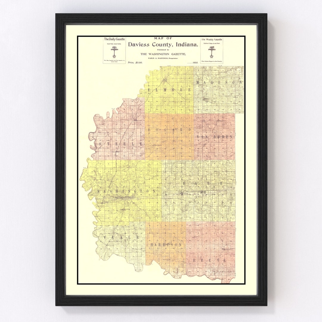 Daviess County Map 1905, Vintage Daviess County Map, Old Daviess County ...
