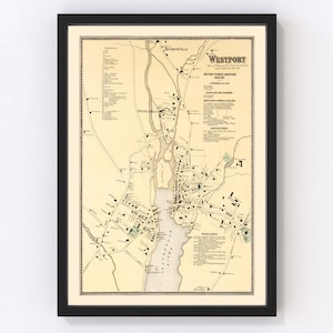 Westport Map 1867 Old Map of Westport Connecticut Art Vintage Print ...