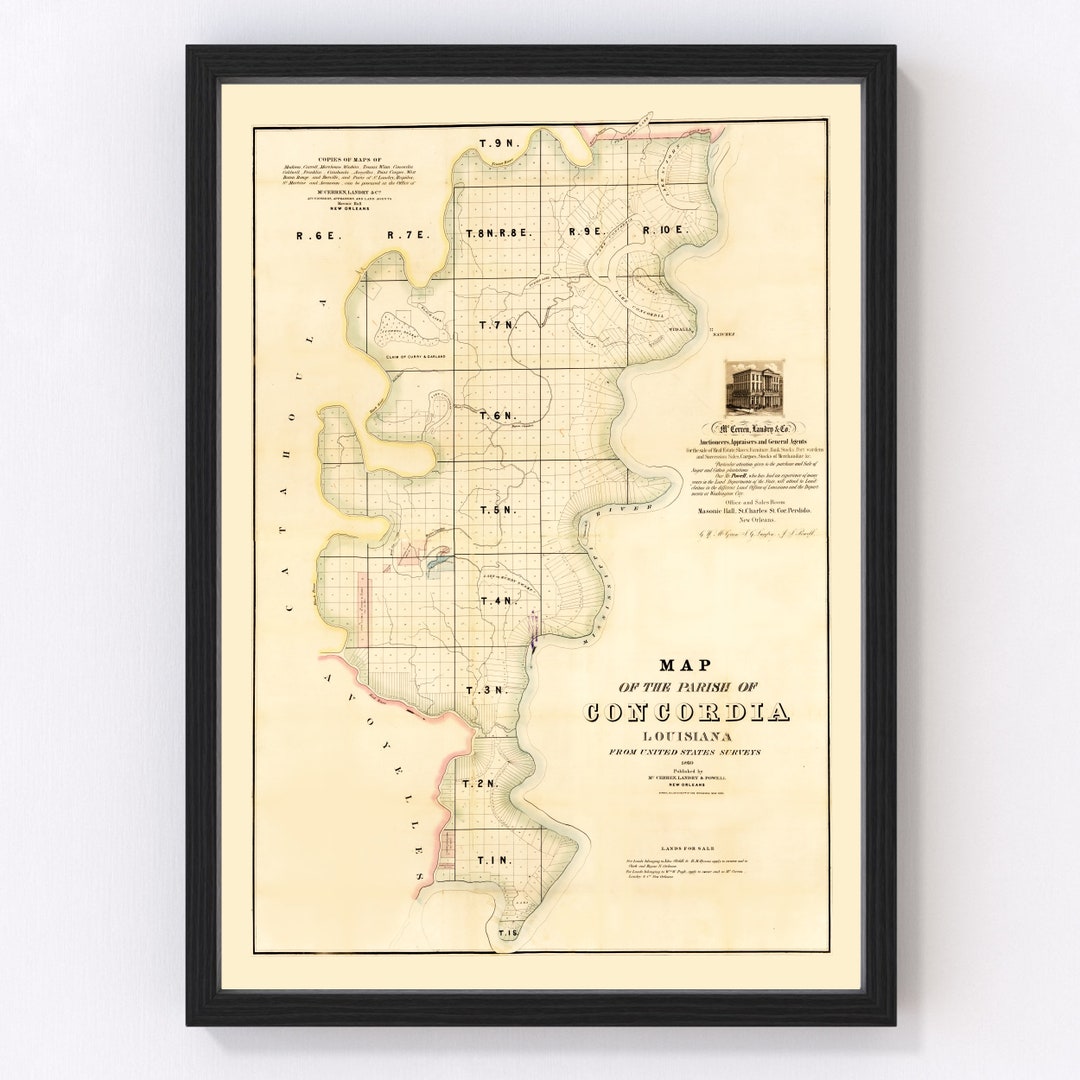 Concordia Parish Louisiana Map 1860 Old Map of Concordia Parish ...
