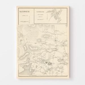 Sandwich Map 1892 - Old Map of Sandwich New Hampshire Art Vintage Print Framed Canvas Portrait ...