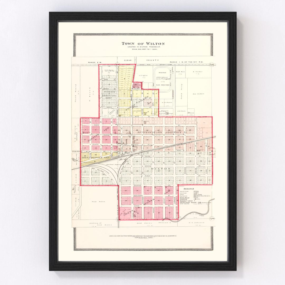 Wilton Map 1899, Vintage Wilton Map, Old Wilton Iowa Art, Wall Art Gift ...