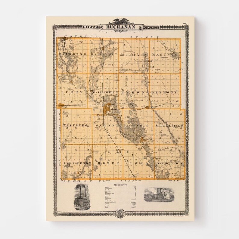 Buchanan County Map 1875, Vintage Buchanan County Map, Old Buchanan ...