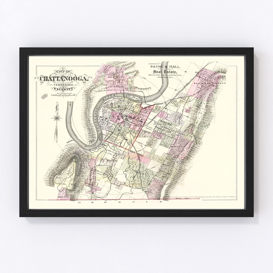 Chattanooga Map 1889, Vintage Chattanooga Map, Old Chattanooga ...