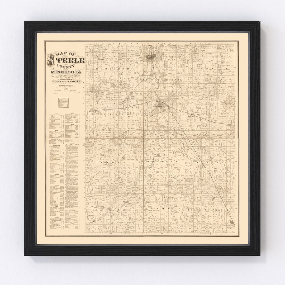 Steele County Map 1879, Vintage Steele County Map, Old Steele County ...