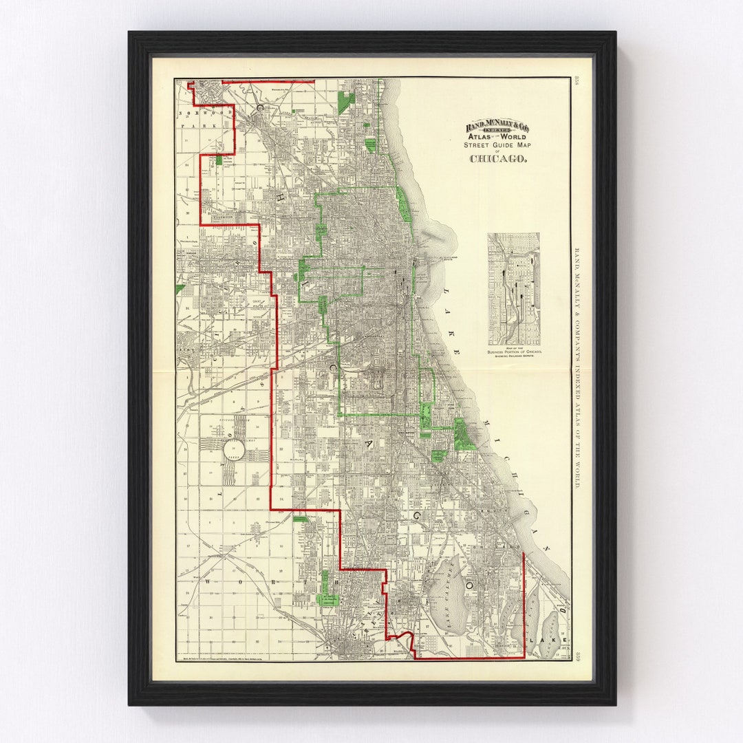 Chicago Map 1897 Old Map of Chicago Illinois Art Vintage Print Framed ...
