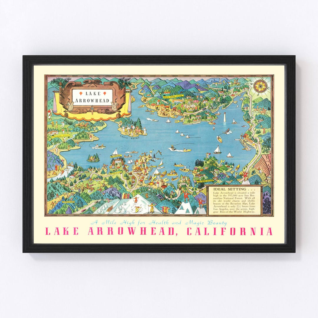 Lake Arrowhead Map 1938, Vintage Lake Arrowhead Map, Old Lake Arrowhead ...