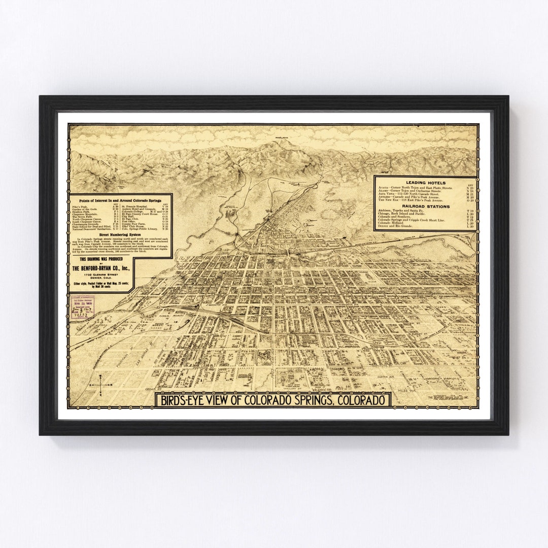 Colorado Springs Map 1909 Old Map of Colorado Springs Colorado Art ...