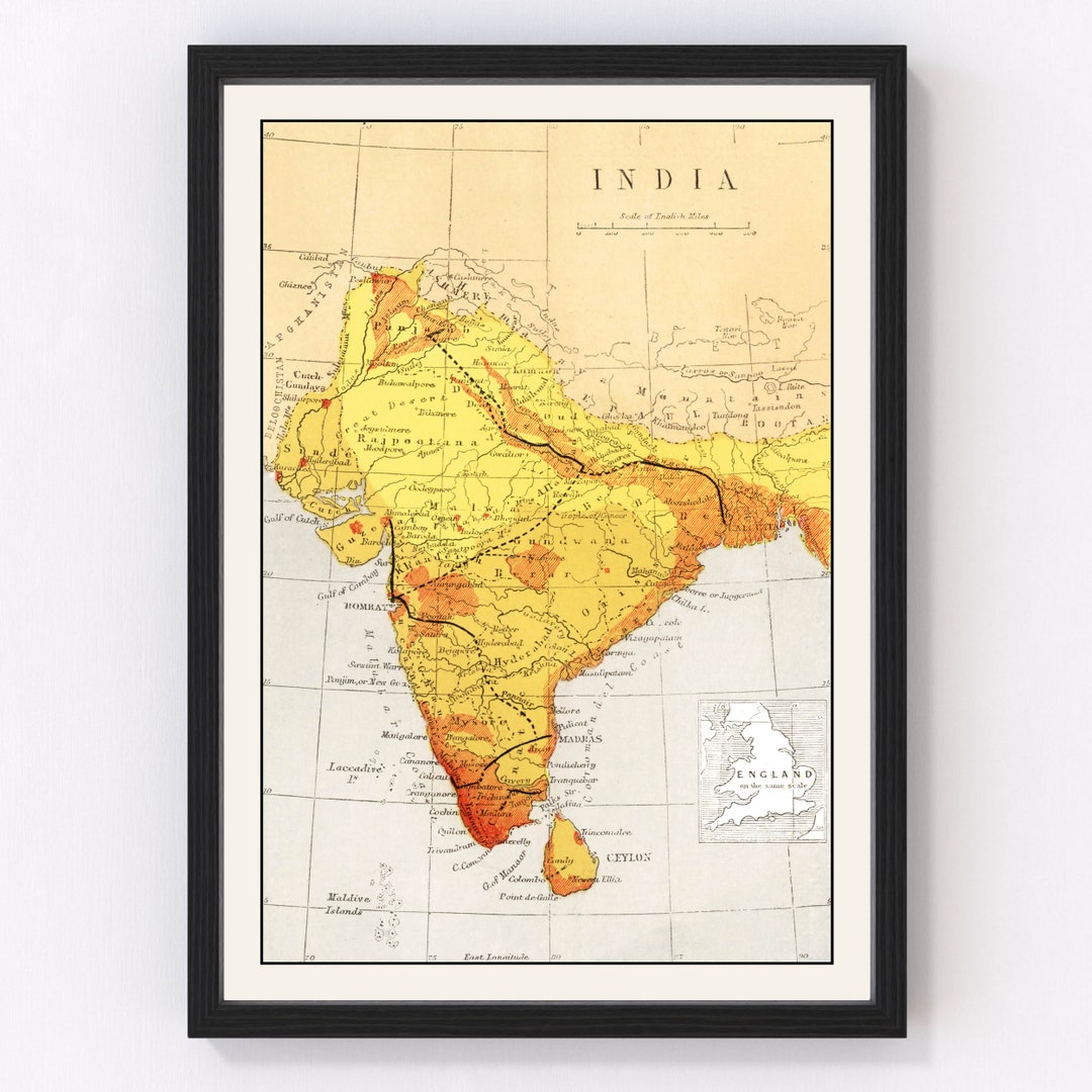 India Map 1862 Old Map of India Art Print Framed Wall Art Vintage ...