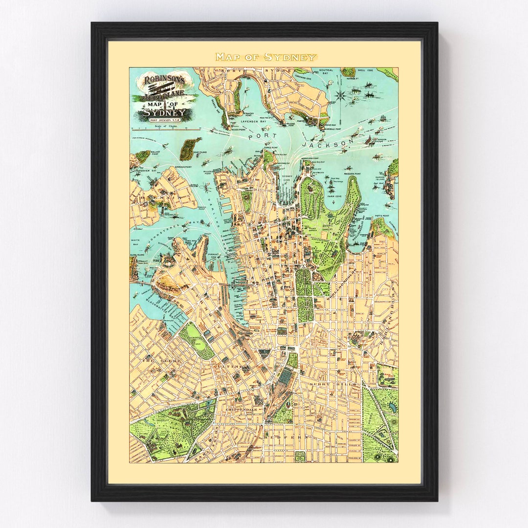 Sydney Map 1909, Vintage Sydney Map, Old Sydney Art, Wall Art Gift for ...