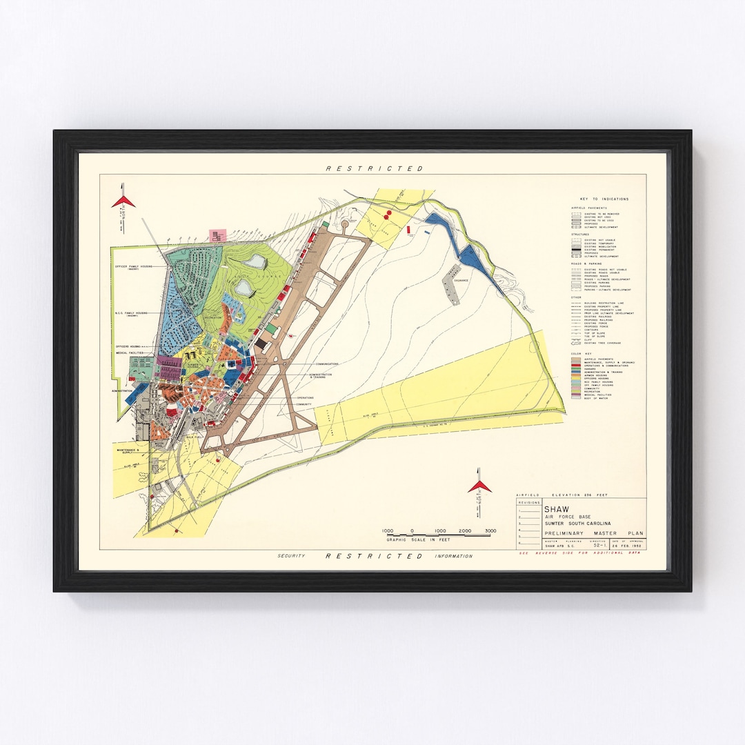 Shaw Air Force Base Map 1953 Old Map of Shaw Air Force Base Art Vintage ...