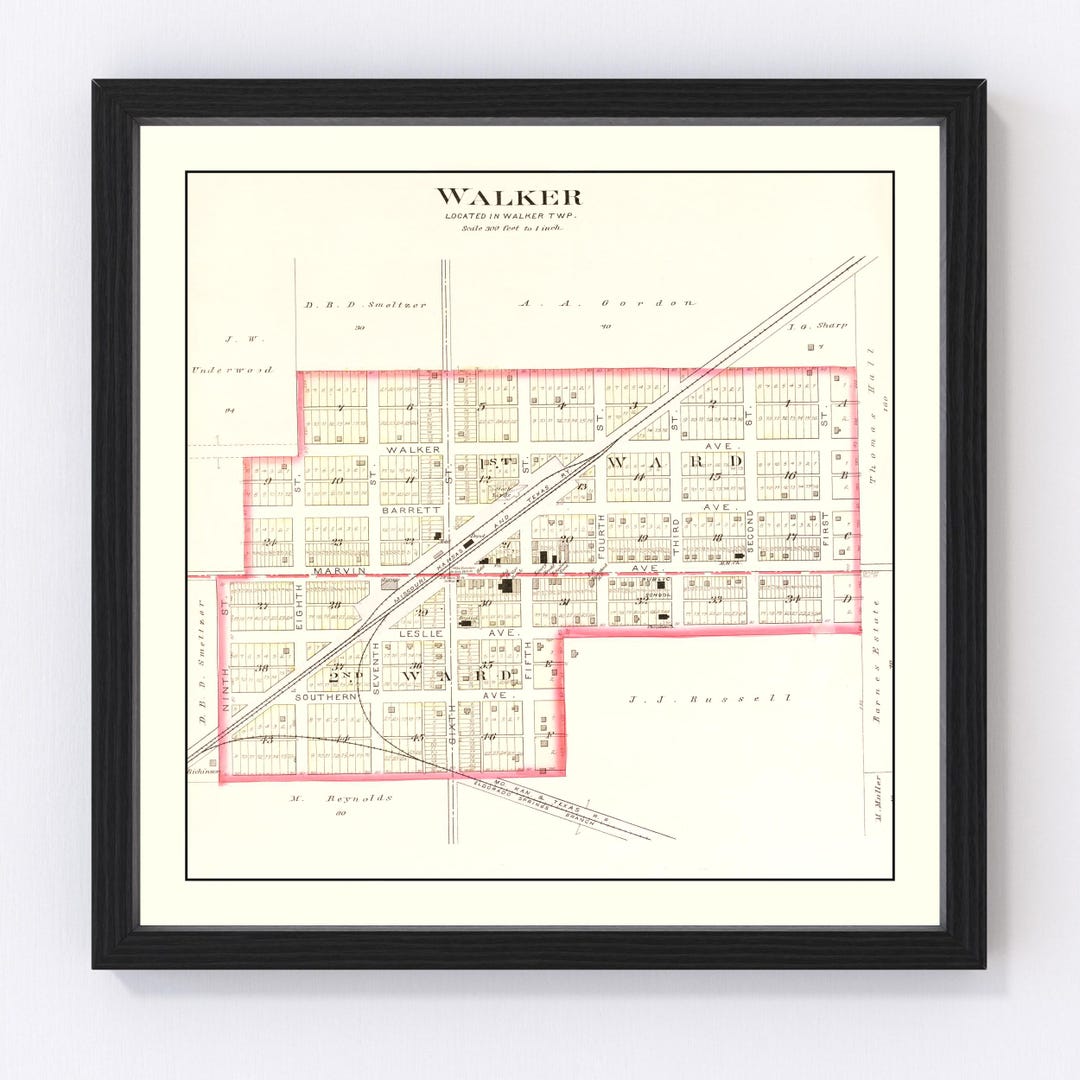 Walker Map 1903, Vintage Walker Map, Old Walker Missouri Art, Wall Art ...