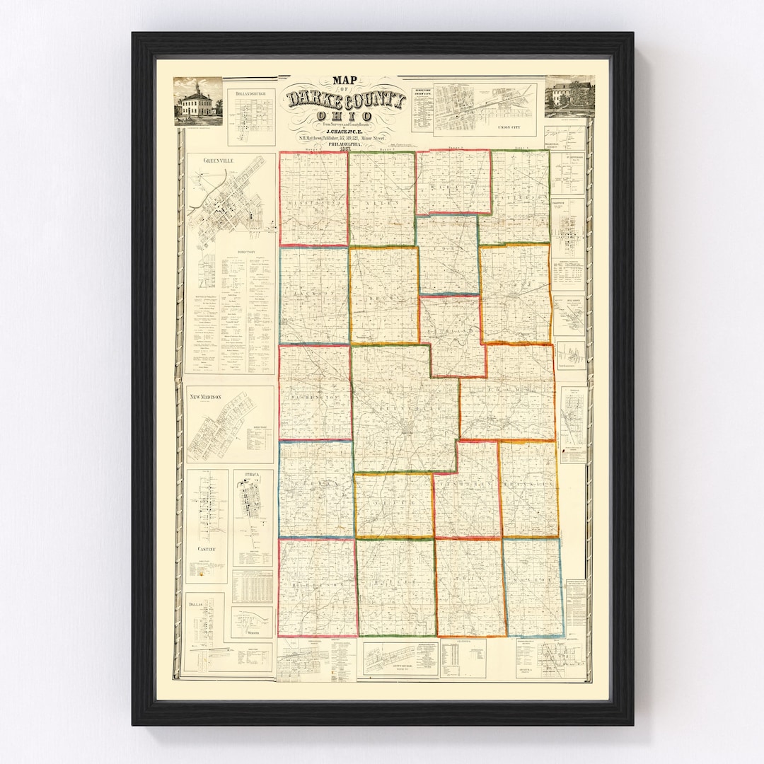 Darke County Ohio Map 1857 Old Map of Darke County Ohio Art Vintage ...