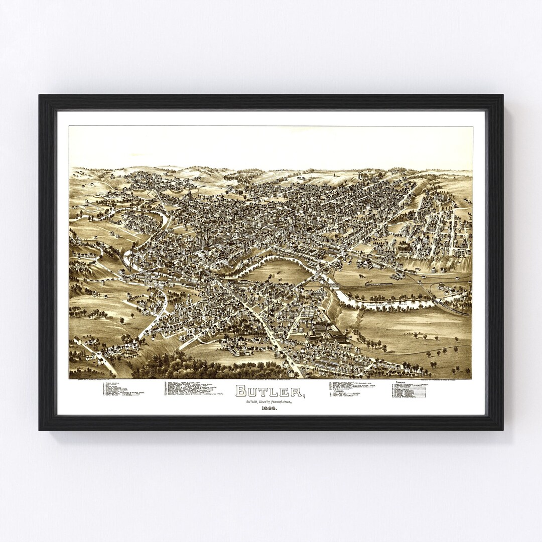 Butler Map 1896 - Old Map of Butler Pennsylvania Art Vintage Print ...