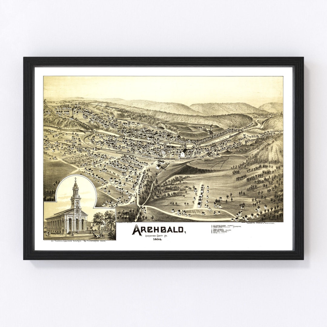 Archbald Map 1892, Vintage Archbald Map, Old Archbald Pennsylvania Art ...