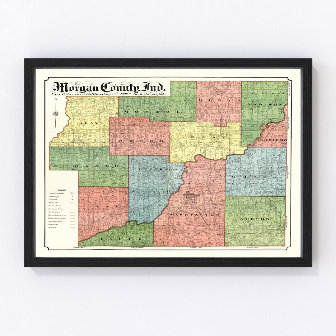 Morgan County Indiana Map 1909 Old Map of Morgan County Indiana Art ...