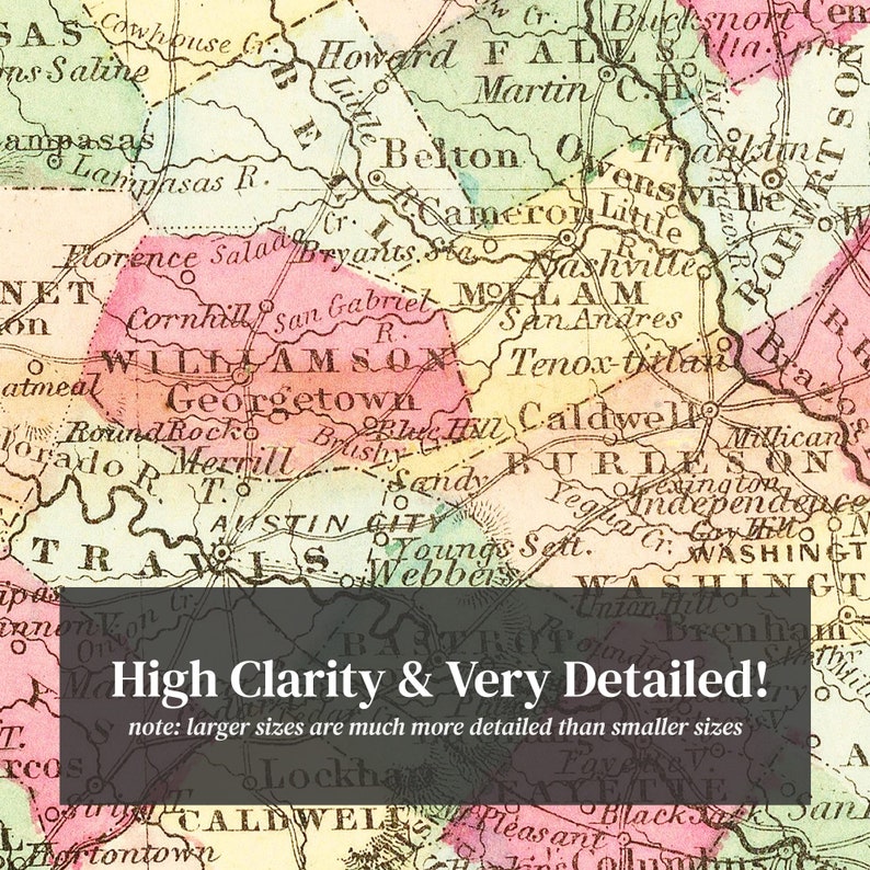 Texas Map 1861 Old Map of Texas Art Vintage Print Framed - Etsy