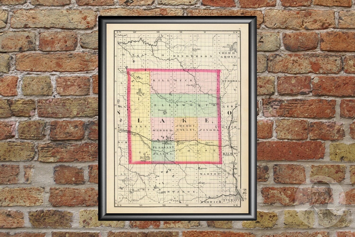 Vintage Lake County MI Map 1873 Old Michigan Map Historical | Etsy