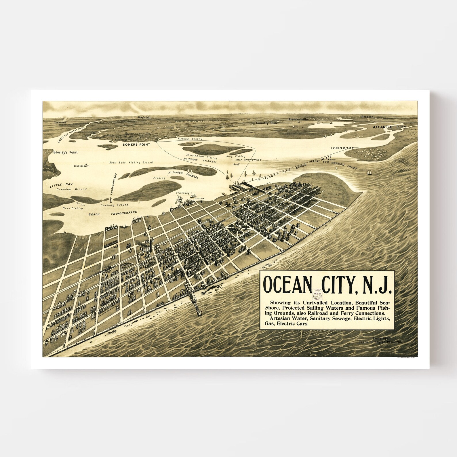 Ocean City Map 1903 Old Map of Ocean City New Jersey Art - Etsy