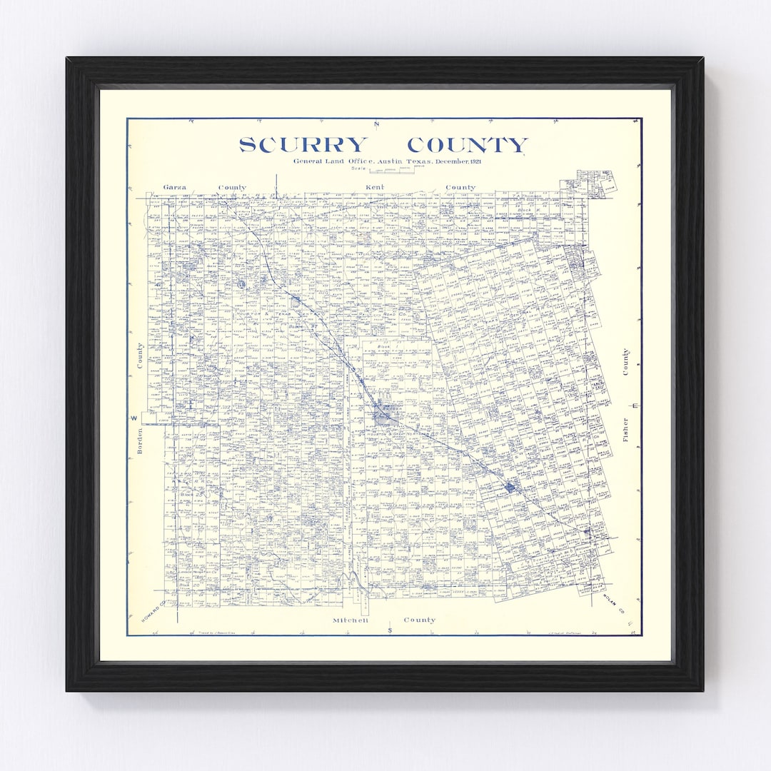 Scurry County TX Map 1921 Old Map of Texas Art Vintage Print Framed ...