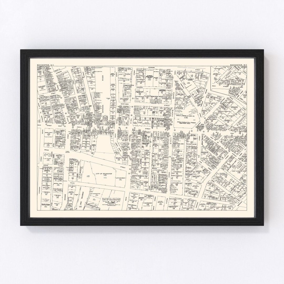 Rochester Map 1947, Vintage Rochester Map, Old Rochester New York Art ...
