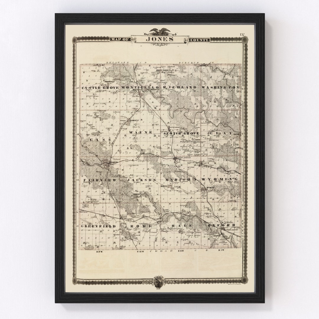 Jones County IA Map 1875 Old Map of Anamosa Iowa Art Vintage Print ...