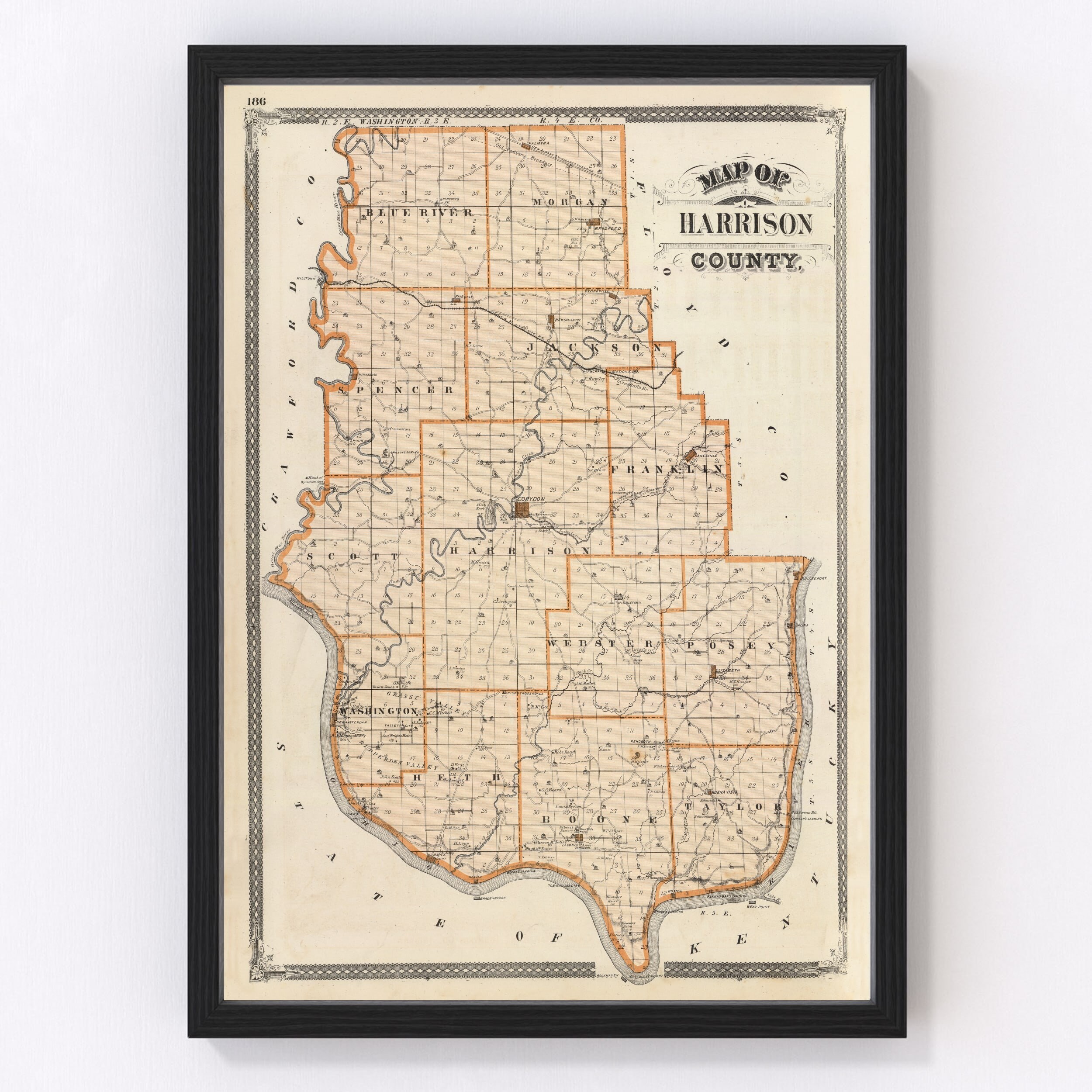 Harrison County Map 1876, Vintage Harrison County Map, Old Harrison ...