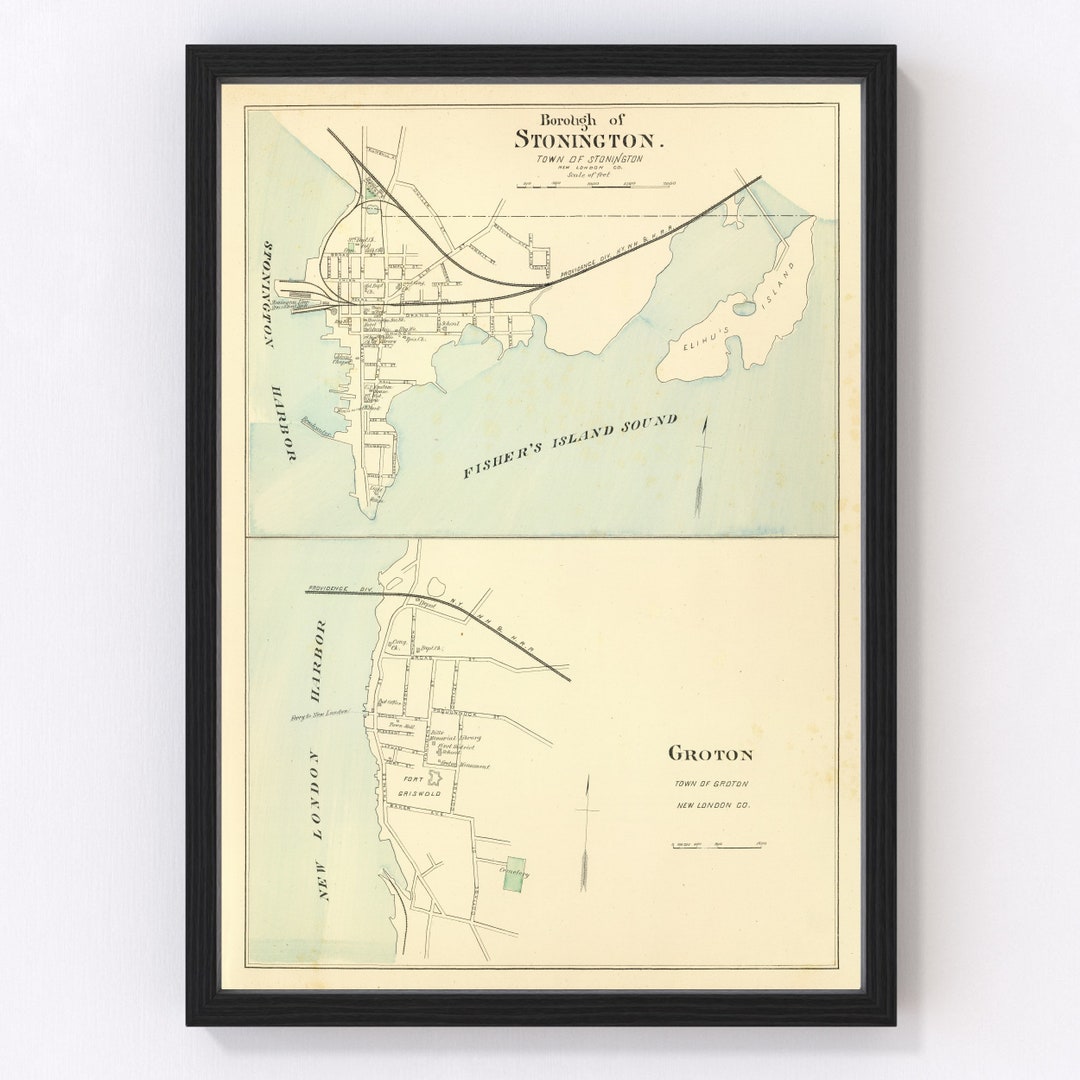 Groton Map 1893 Old Map of Groton Connecticut Art Vintage Print Framed ...