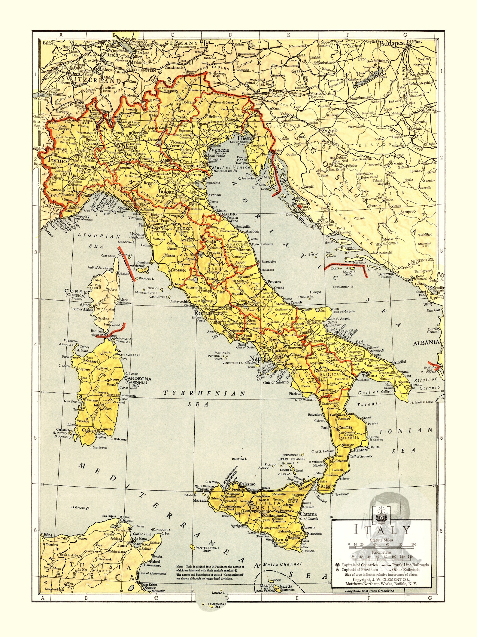 Italy Map Art Vintage Print From 1943 Old Italy Art - Etsy