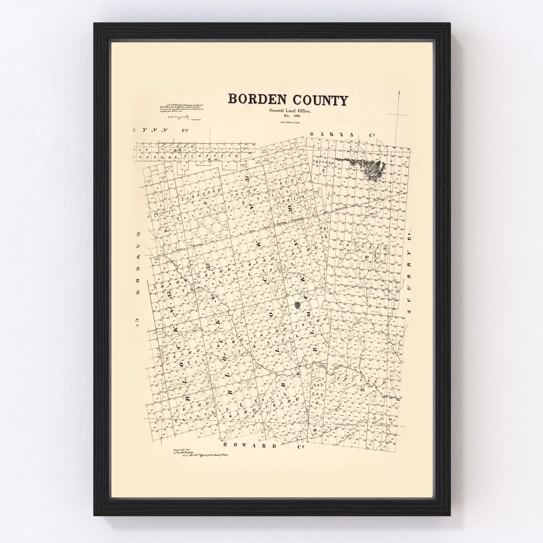Borden County Map 1892, Vintage Borden County Map, Old Borden County ...