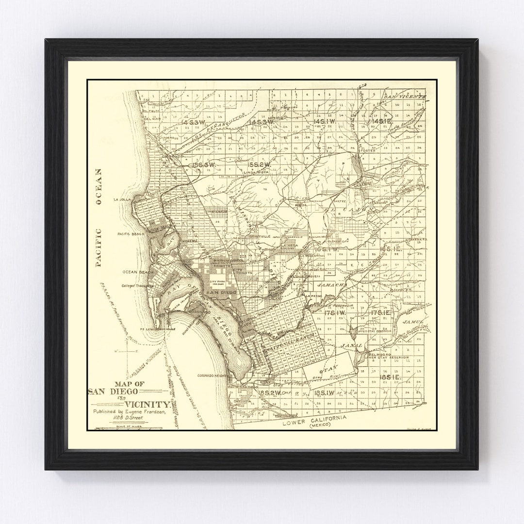 San Diego Map 1895 Old Map of San Diego California Art Vintage Print ...