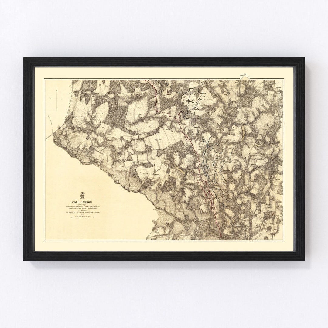 Battle of Cold Harbor Map 1869 Old Map of Battle of Cold Harbor Art ...