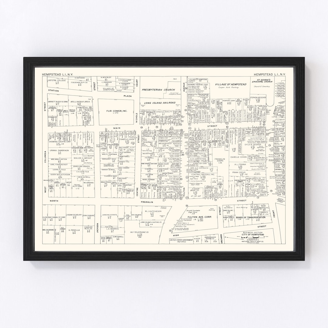 Hempstead Map 1947 Old Map of Hempstead Business Section New York Art ...
