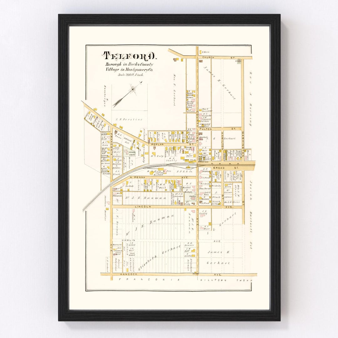 Telford Map 1891, Vintage Telford Map, Old Telford Pennsylvania Art ...