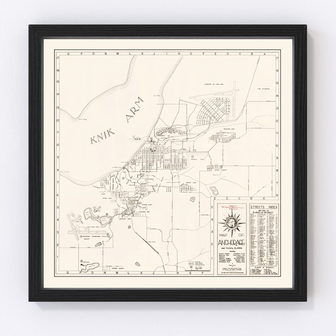 Anchorage Map 1951 - Old Map of Anchorage Alaska Art Vintage Print ...
