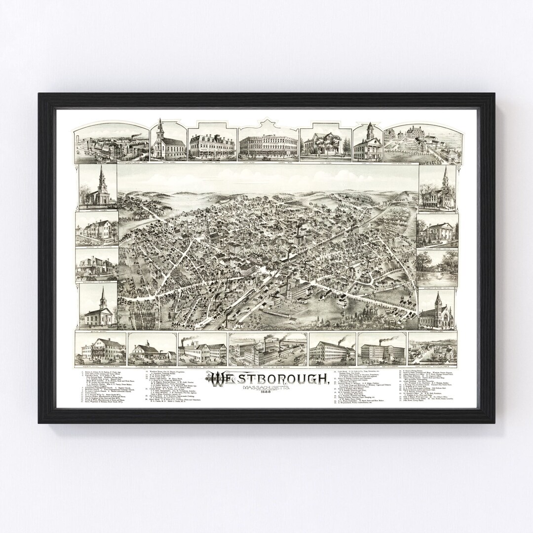 Westborough Map 1888, Vintage Westborough Map, Old Westborough ...