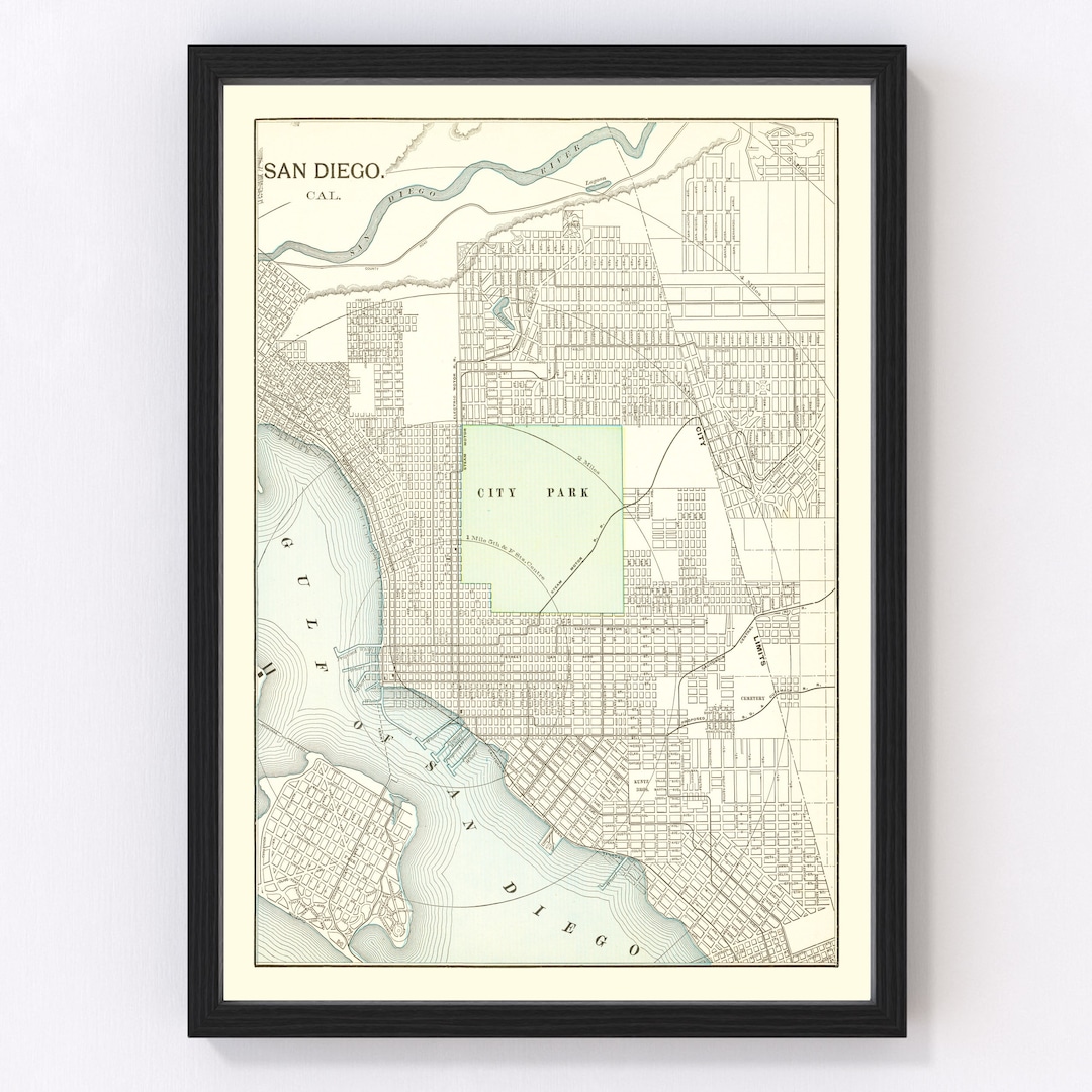 San Diego Map 1912, Vintage San Diego Map, Old San Diego California Art ...