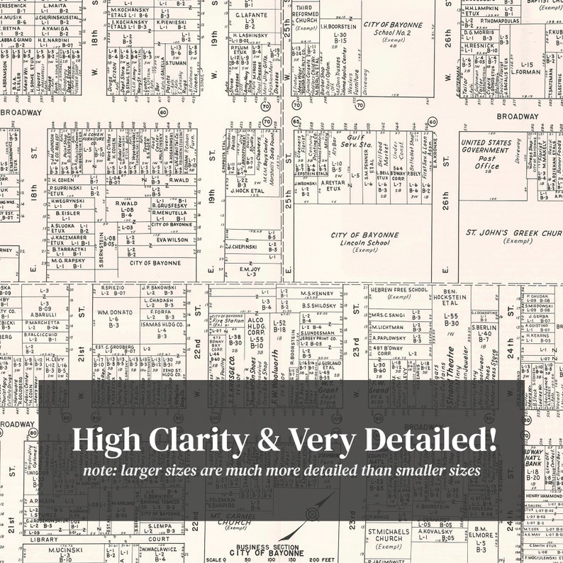 Bayonne Map 1947 Old Map of Bayonne Business Section New - Etsy